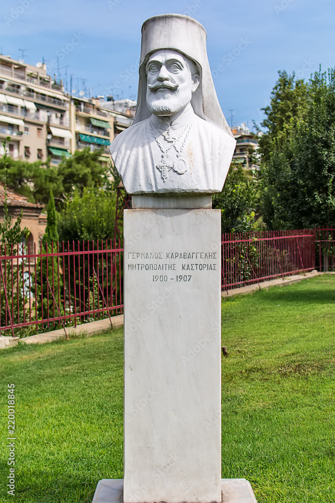 Thessaloniki, Greece - August 16, 2018: Statue of Germanos Karavangelis ...