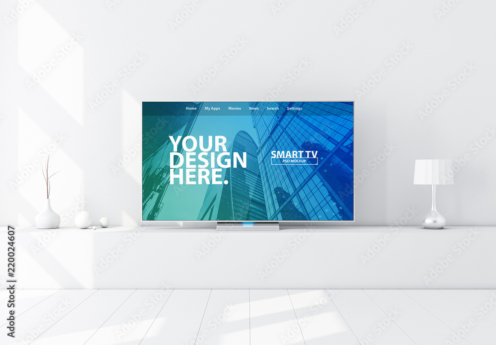Smart TV on Console Mockup Stock Template | Adobe Stock