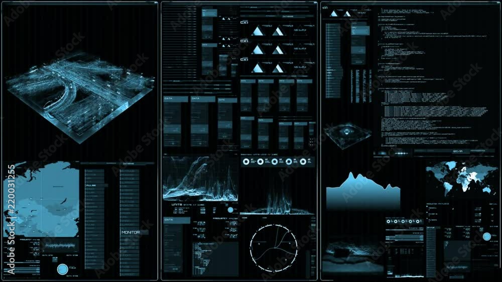 Futuristic digital interface screen. Streaming and flashing computer ...