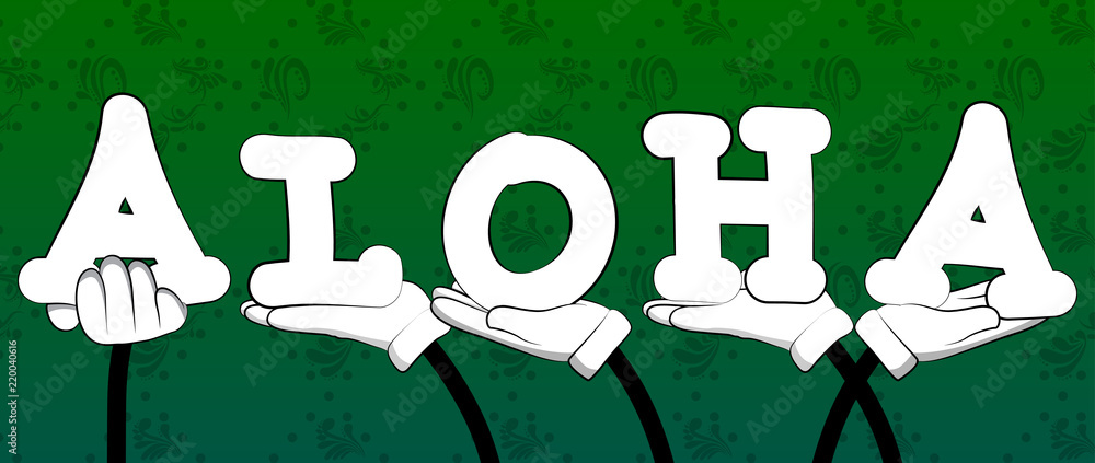 Diverse hands holding letters of the alphabet created the word Aloha ...