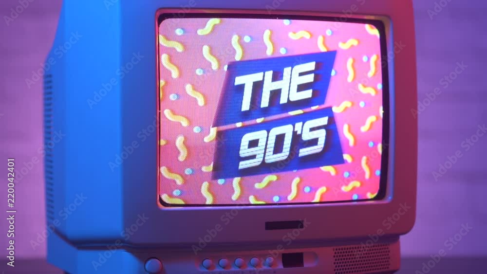 The 90s text appearing on an old vintage Television - computer screen ...