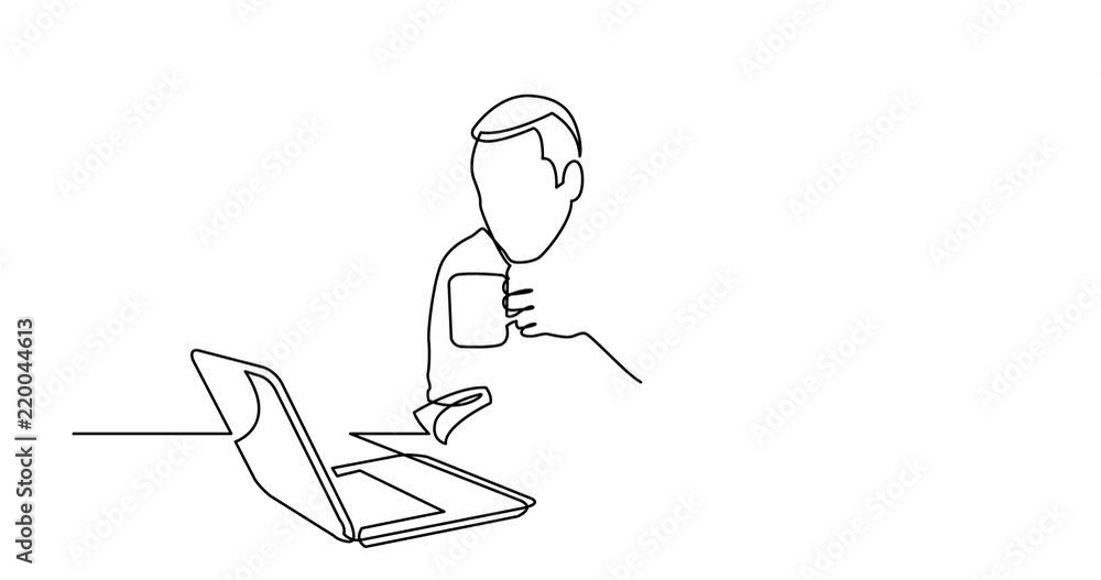 Animation of continuous line drawing of sitting man watching laptop ...