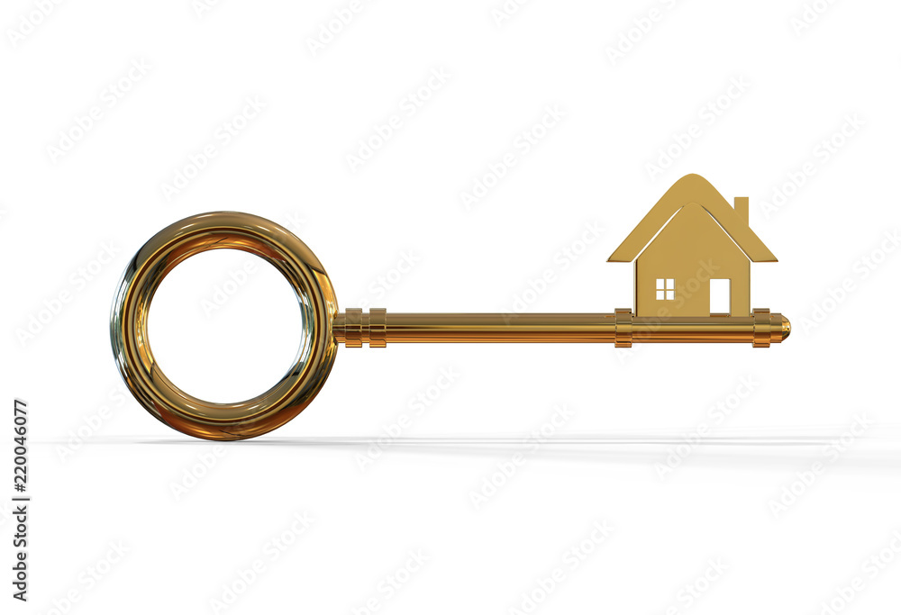 Gold house key on isolated white background Stock Photo | Adobe Stock