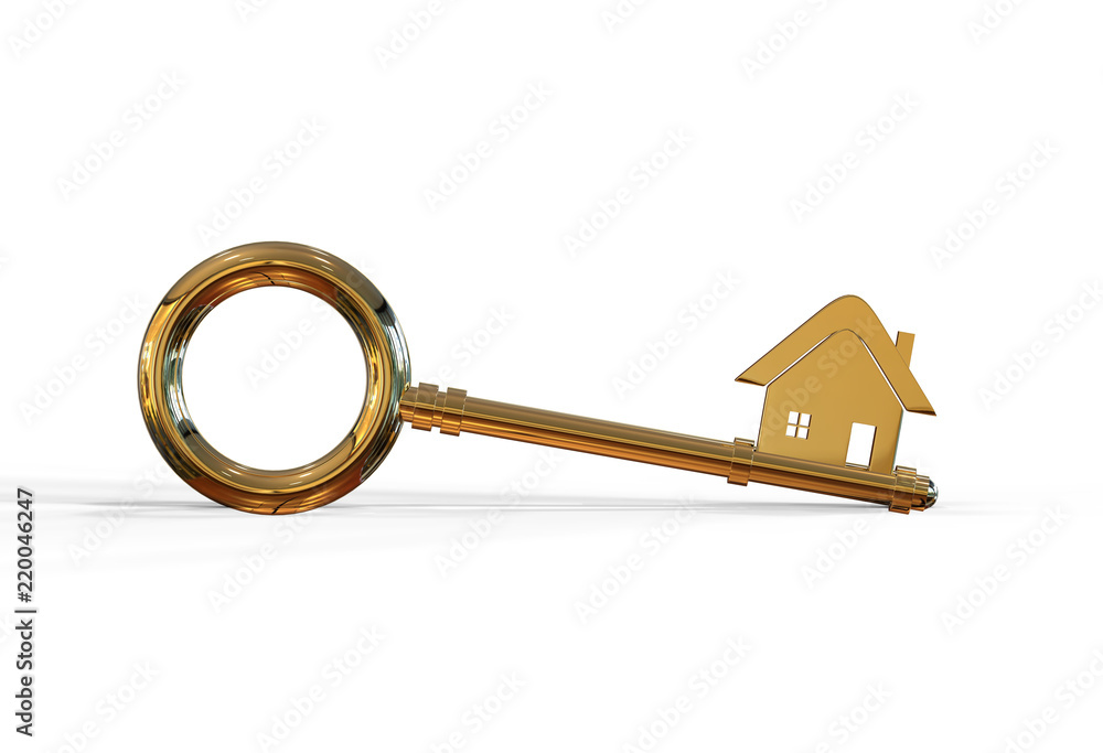Gold house key on isolated white background Stock Photo | Adobe Stock