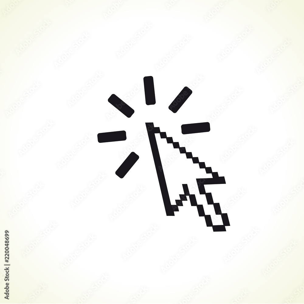 Arrow cursor click icon. Clicking symbol with pixel arrow sign. Vector illustration Stock Vector ...