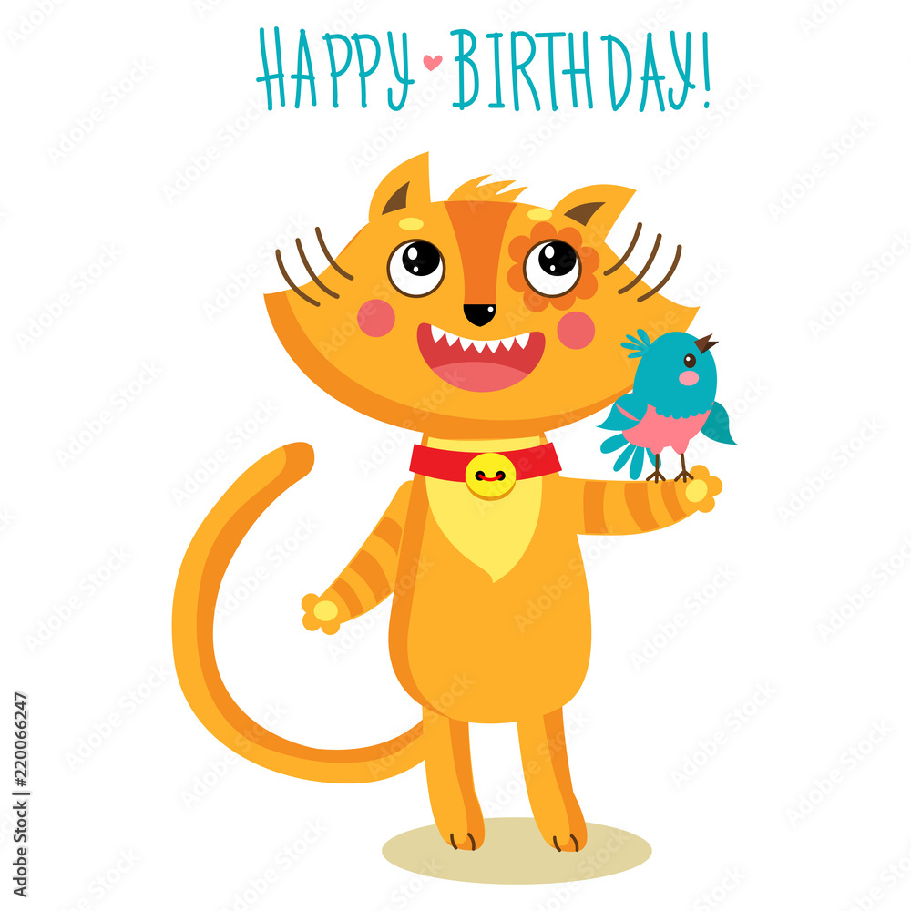 Cute Cat Character Greetings Card. Funny Birthday Greeting Card. Cute ...