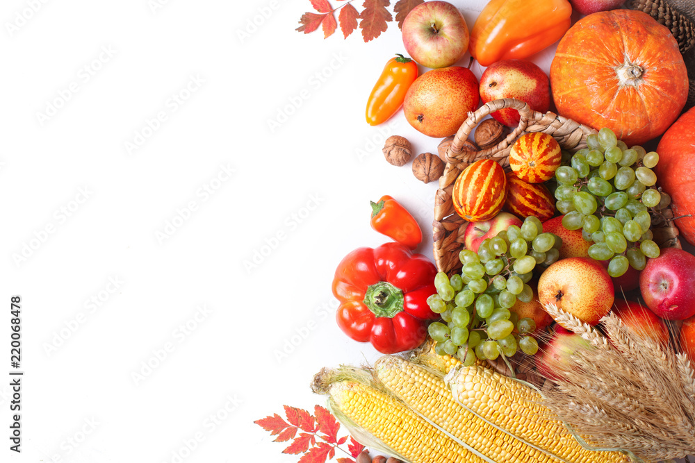 Happy Thanksgiving Day background, table decorated with Pumpkins, Maize ...