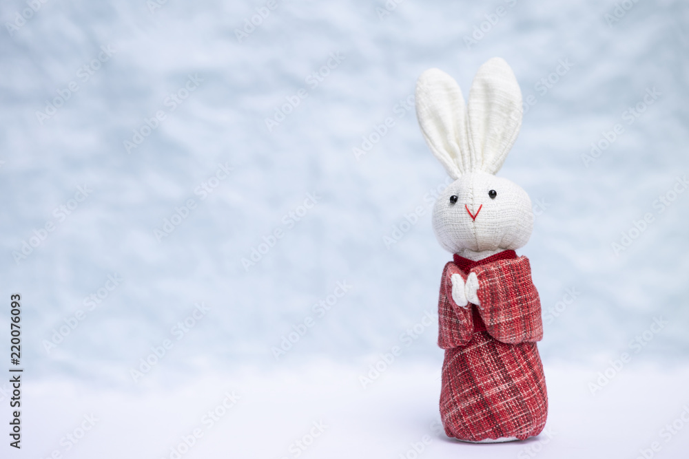 Handmade cute white fabric rabbit doll in red Japanese red traditional ...