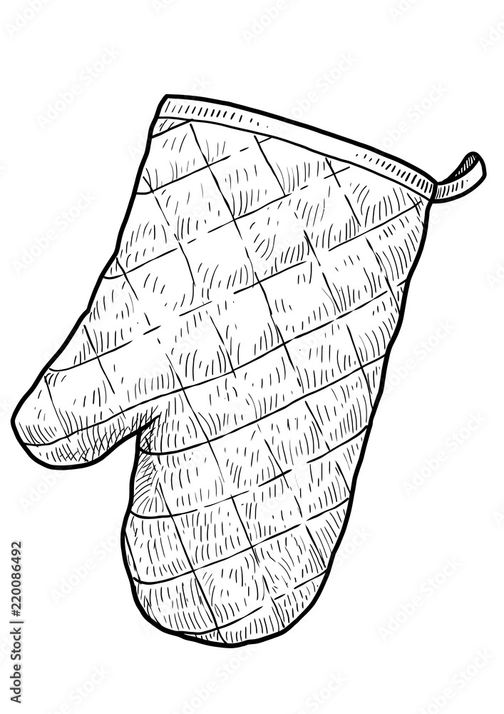 Kitchen protective oven glove illustration, drawing, engraving, ink ...