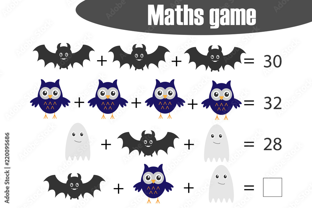 Maths game with pictures (halloween theme) for children, middle level ...