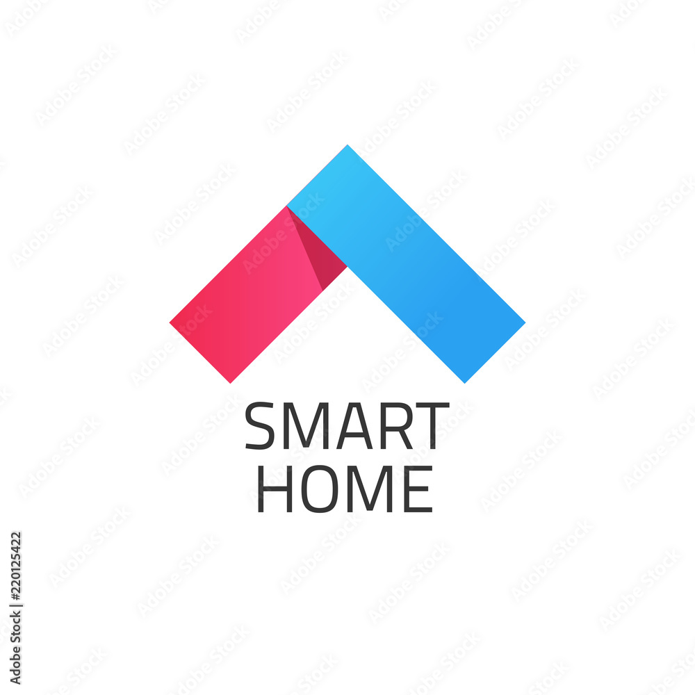 Smart home logo vector illustration, red and blue colored smart house ...