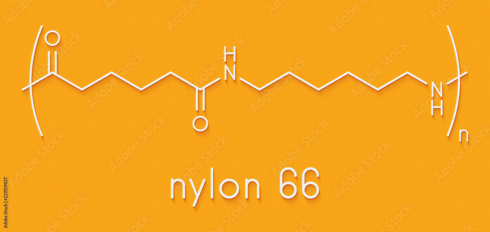 Nylon (nylon-6,6) plastic polymer, chemical structure. Skeletal formula ...