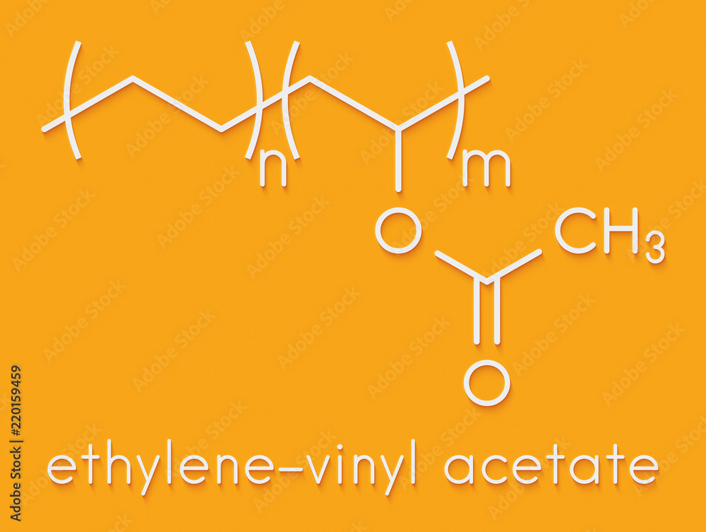 Ethylene-vinyl acetate (EVA) copolymer, chemical structure. Skeletal ...