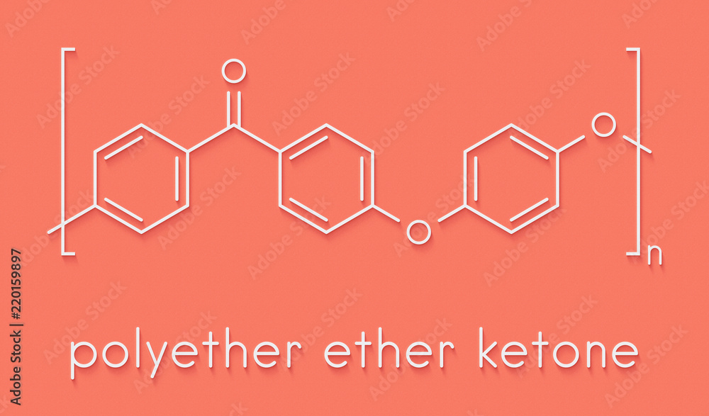 Polyether ether ketone (PEEK) polymer, chemical structure. Skeletal ...
