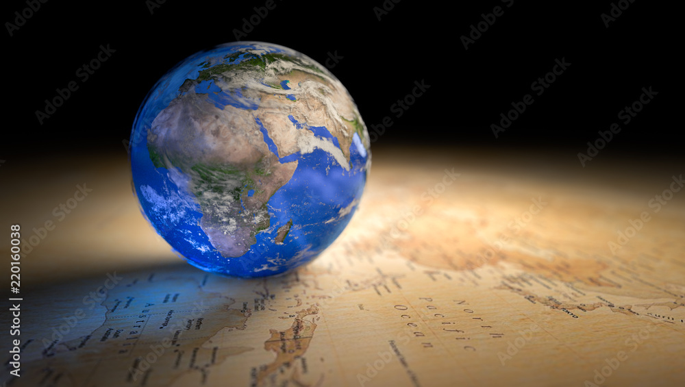 blue marble earth in map 3d render Stock Illustration | Adobe Stock
