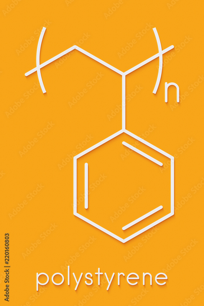 Polystyrene (PS) plastic, chemical structure. Used in insulation ...