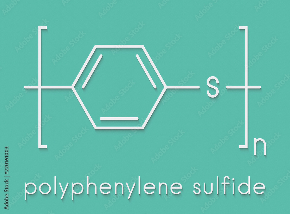 Polyphenylene sulfide (PPS) polymer, chemical structure. Commonly used ...