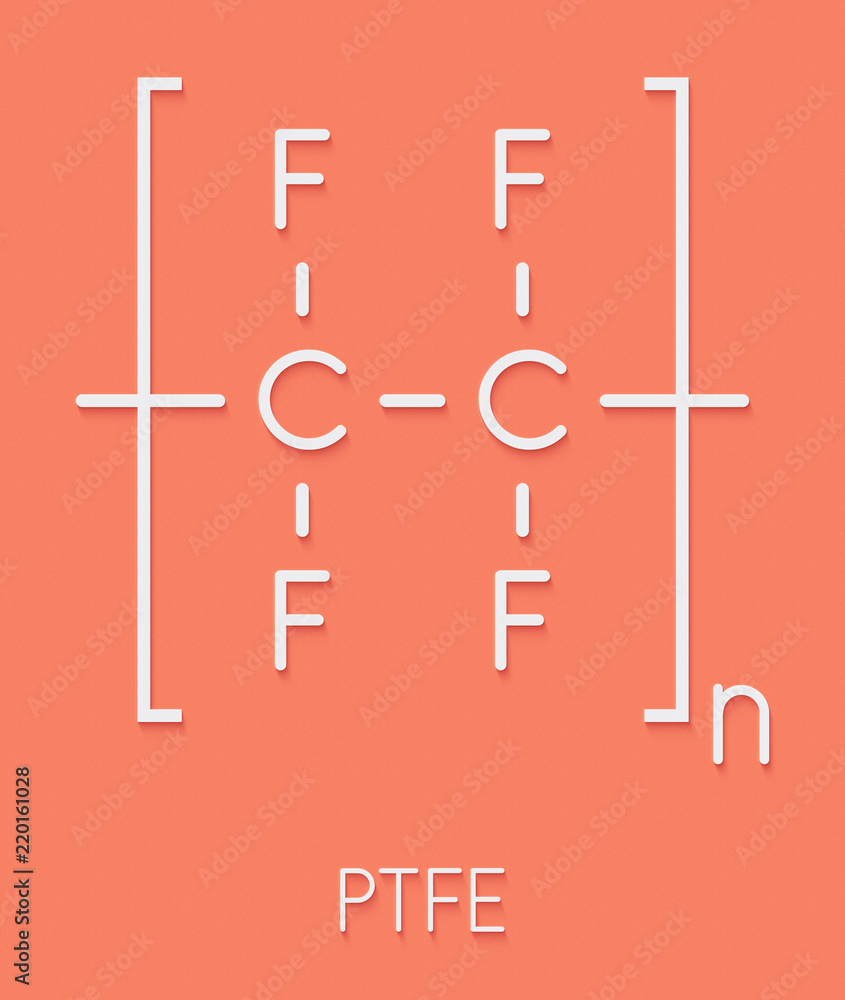 Polytetrafluoroethylene (PTFE) polymer, chemical structure. Used as ...