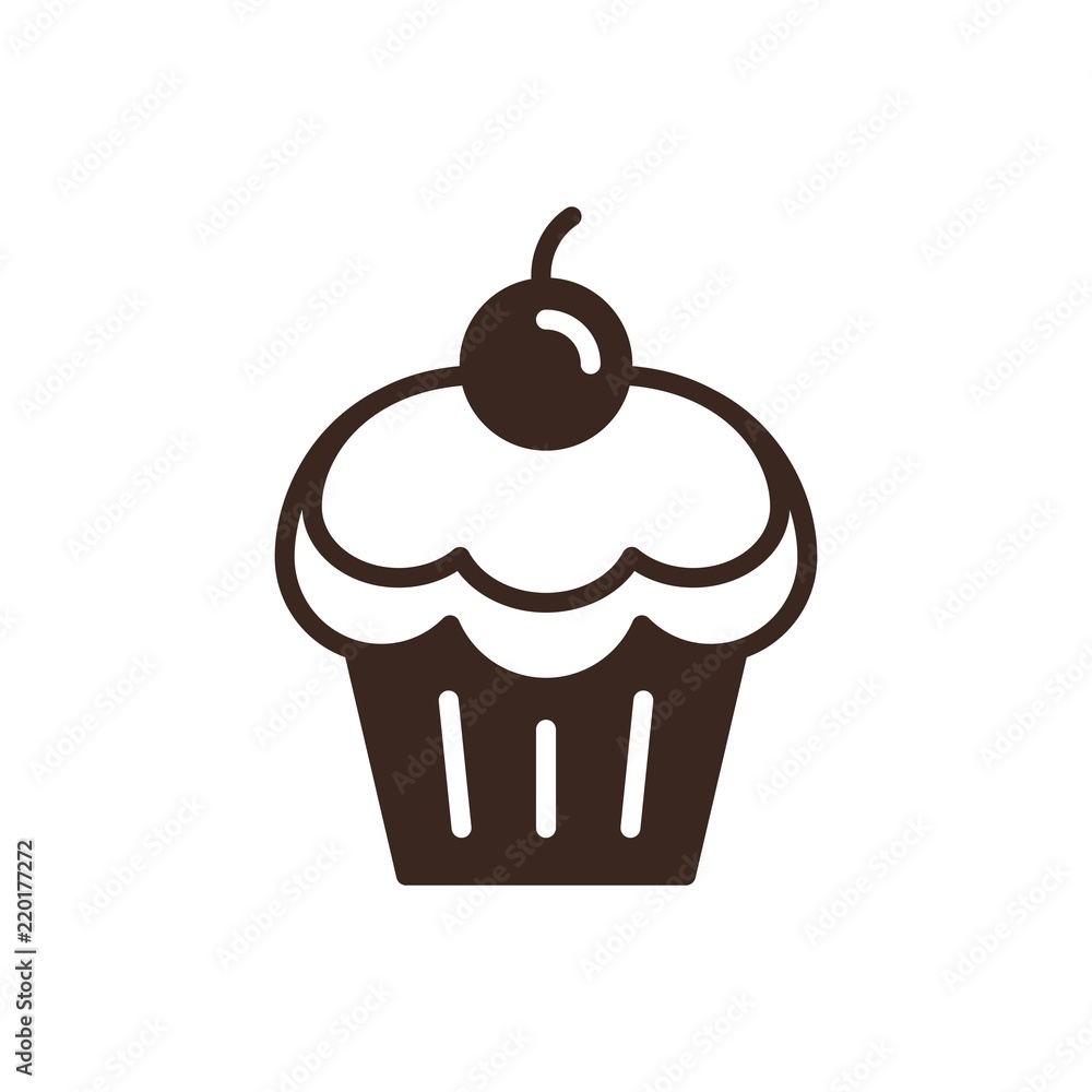 Cherry cupcake linear style icon. Dessert and sweets outline web ...
