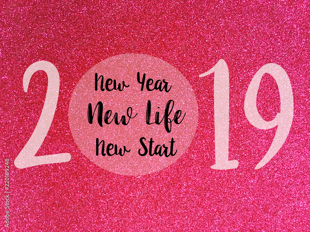 Goodbye 2018 Hello 2019, loading New Year words on Pink glitter texture ...