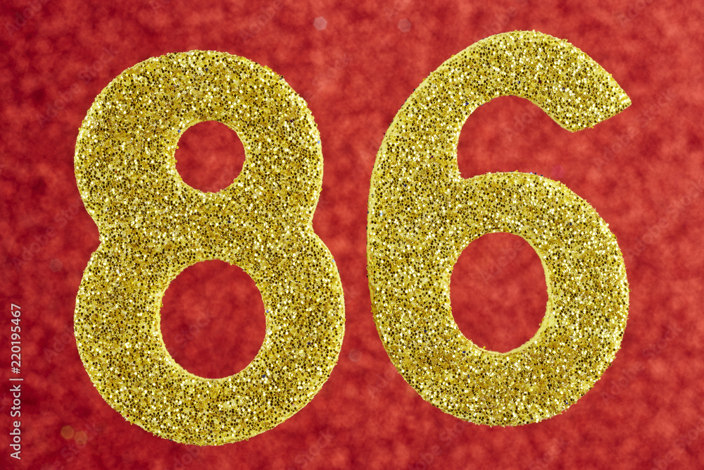 Number eighty-six gold color over a red background. Anniversary. Stock ...