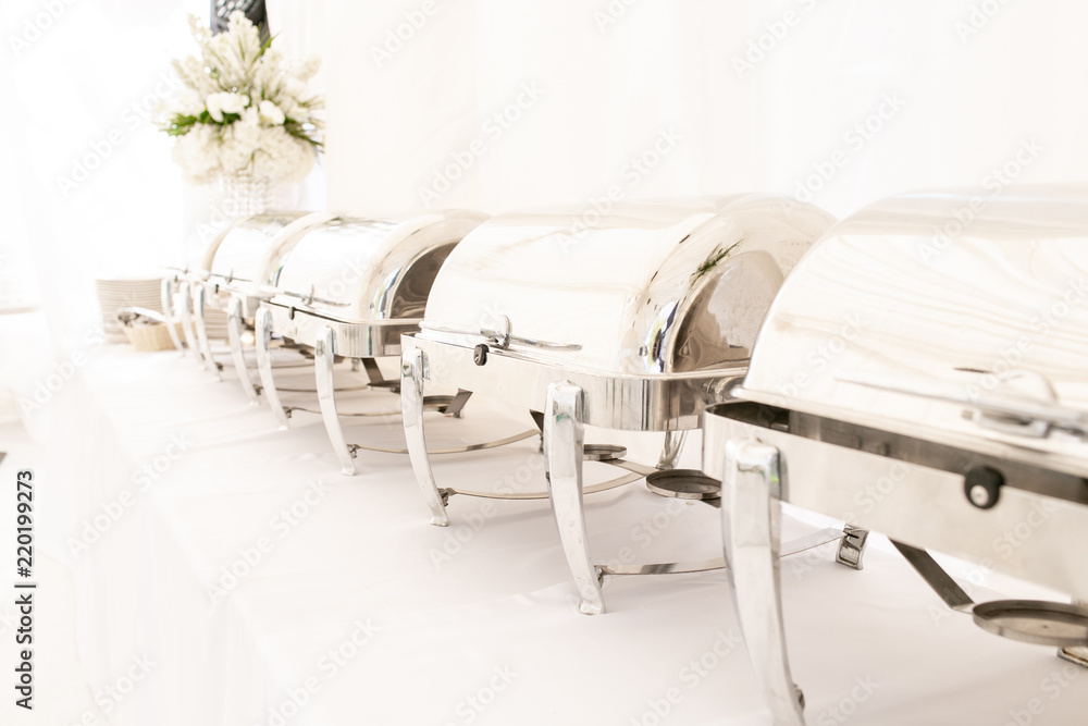 Many buffet trays ready for service. Breakfast at the hotel or buffet ...