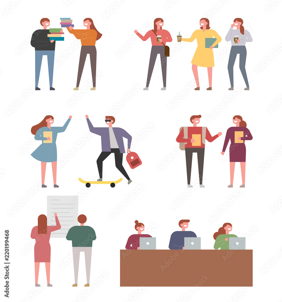 Various male and female student characters. flat design style vector ...