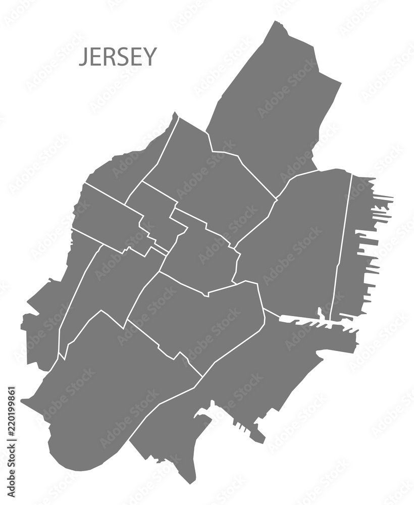 Jersey New Jersey city map with neighborhoods grey illustration ...