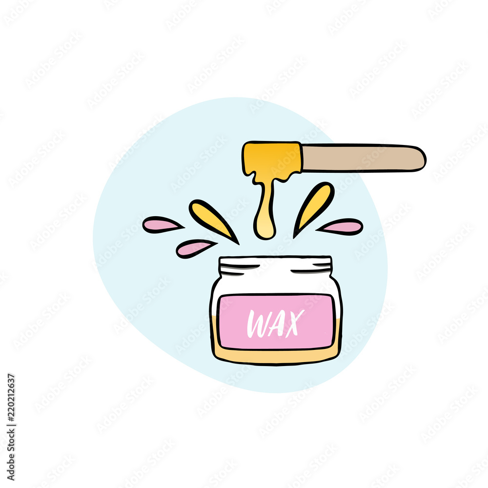 Handdrawn illustration of cosmetic wax in jar with waxing spatula Stock ...