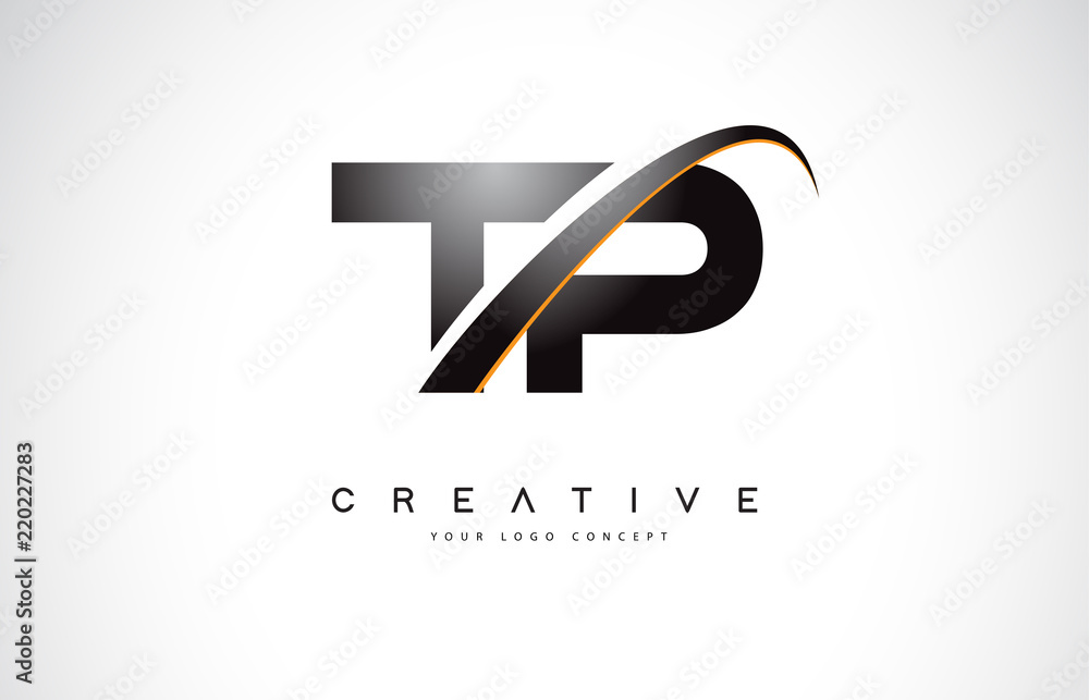 TP T P Swoosh Letter Logo Design with Modern Yellow Swoosh Curved Lines ...