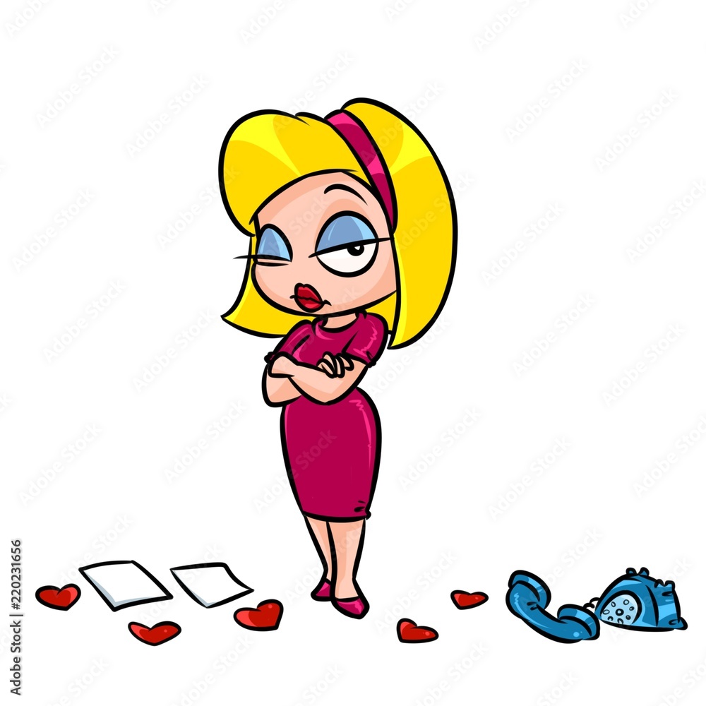 Angry girl enamored love broken heart cartoon illustration isolated ...