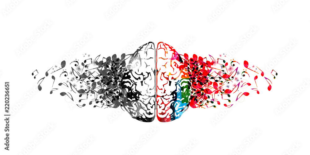 Colorful human brain with music notes isolated vector illustration ...