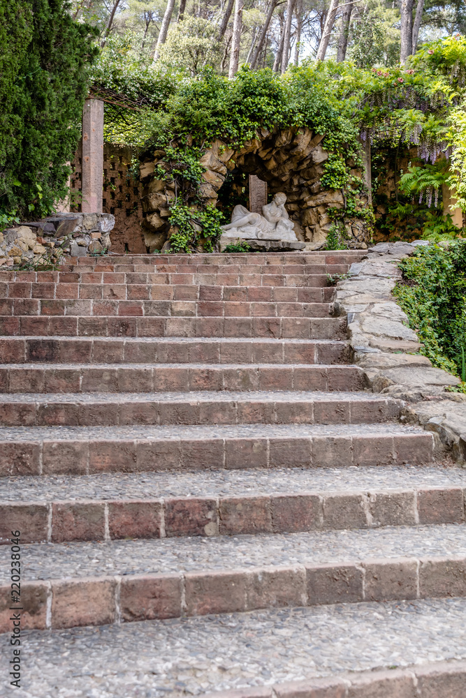 Stone stairs leading to the grotto of the nymph Egeria built by Bagutti ...