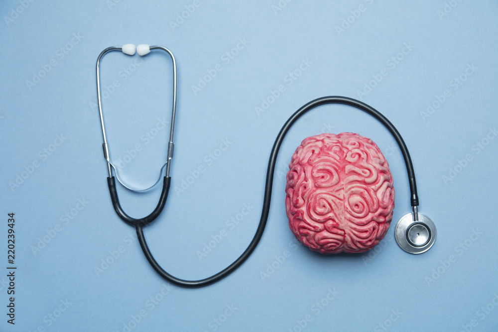 Mental health concept. human brain on a blue background Stock Photo ...
