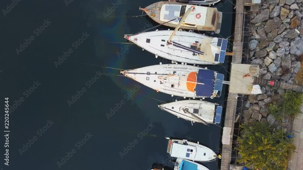 Vídeo do Stock: Aerial top down view of marina a dock basin with ...