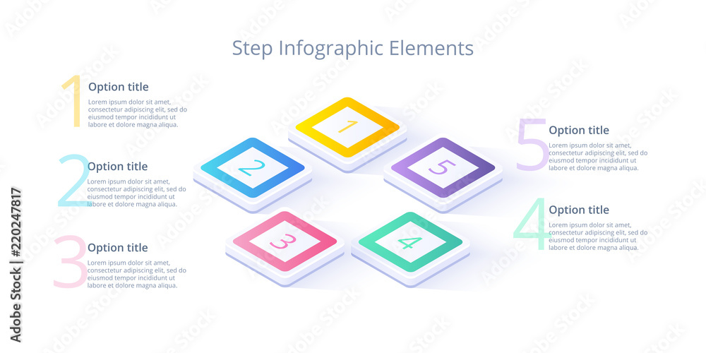 Business process chart infographics with 5 step segments. Isometric 3d ...