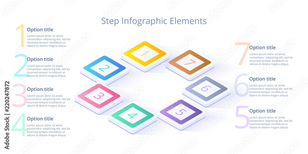 Business process chart infographics with 7 step segments. Isometric 3d ...