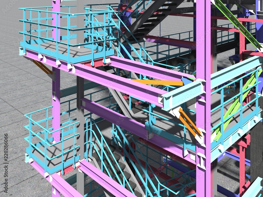 BIM model of a building made of metal construction, metal structure. 3D ...