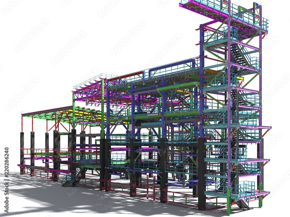 BIM model of a building made of metal construction, metal structure. 3D ...