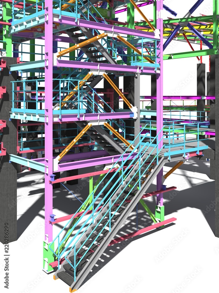 BIM model of a building made of metal construction, metal structure. 3D ...
