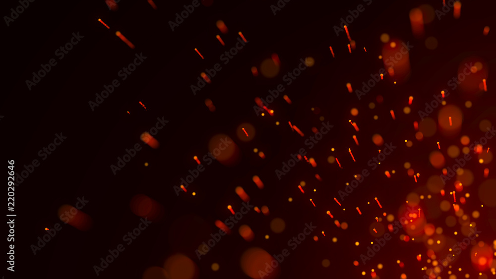 Abstract background of particles. Fire flying sparks. Burning red ...
