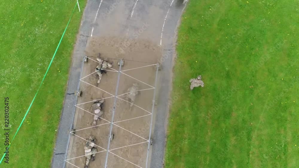 An aerial over an obstacle course during army basic training. Stock ビデオ ...