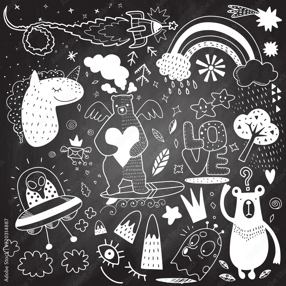 Vector line art Doodle cartoon set of objects and symbols Vol.4 Stock ...