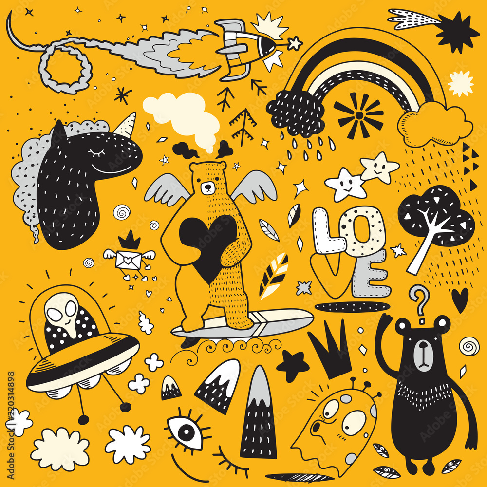 Vector line art Doodle cartoon set of objects and symbols Vol.4 Stock ...