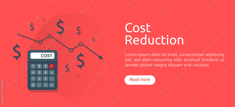 cost reduction concept. calculator and arrow line decrease. dollar ...