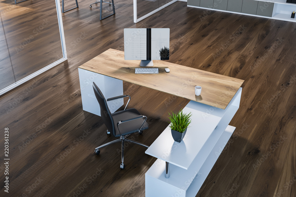 Manager office interior computer table top view Stock Illustration ...