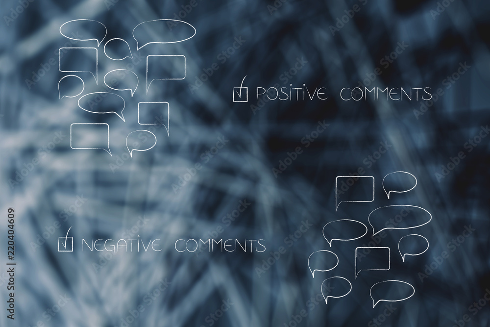 positive and negative comments with speech bubbles and captions Stock ...