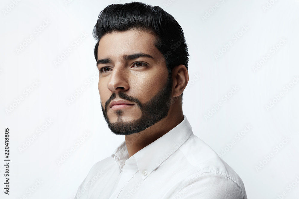 Handsome Man With Hair Style, Beard And Beauty Face Portrait Stock ...
