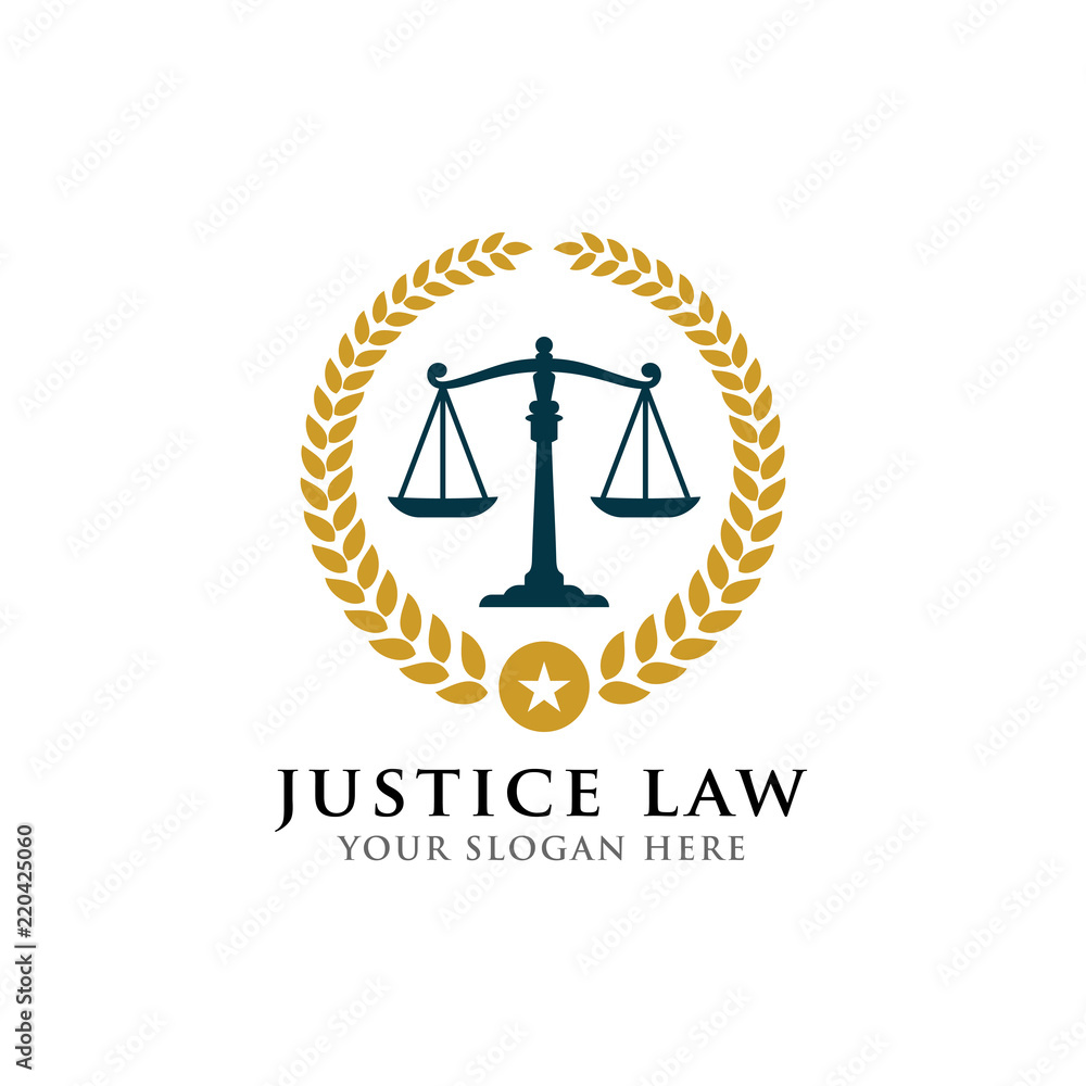 justice law badge logo design template with scales vector illustration ...