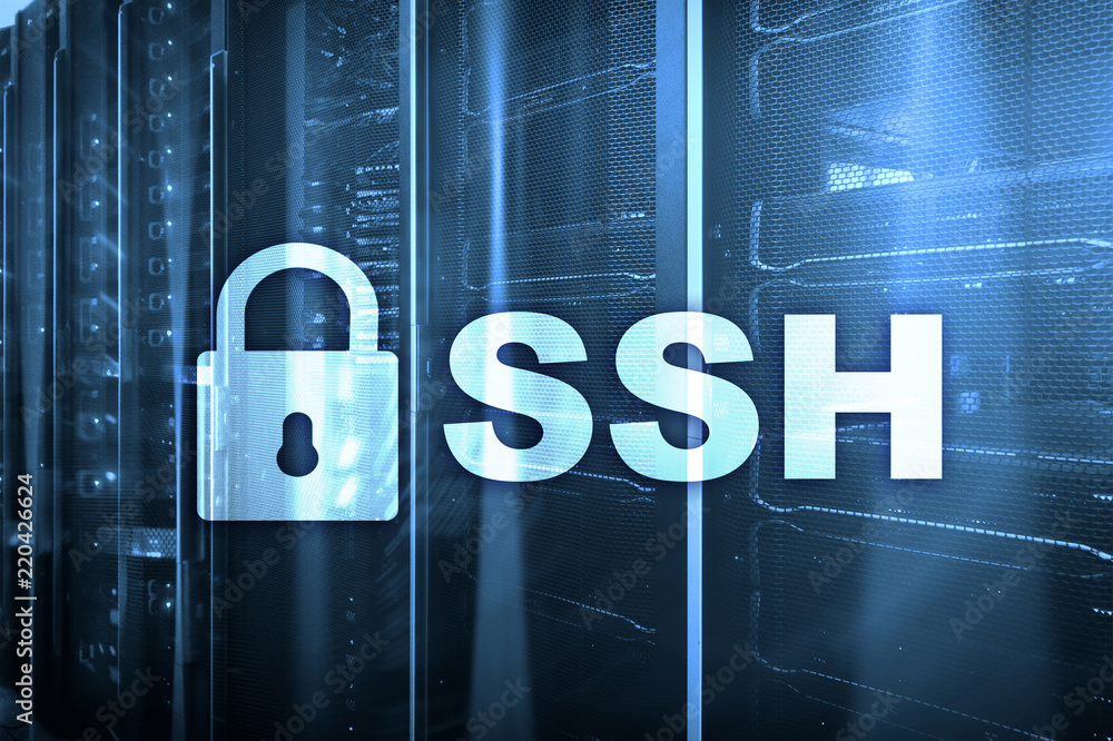 SSH, Secure Shell protocol and software. Data protection, internet and ...